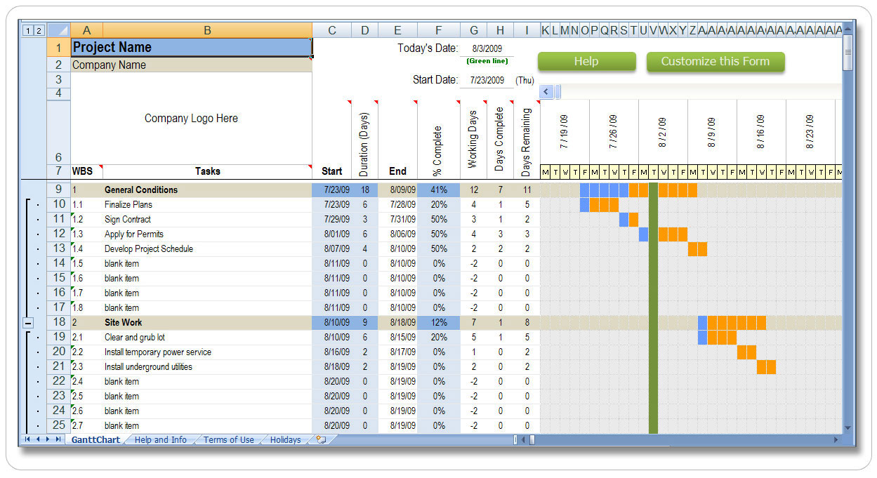 Excel Construction Schedule Templates For Project Management